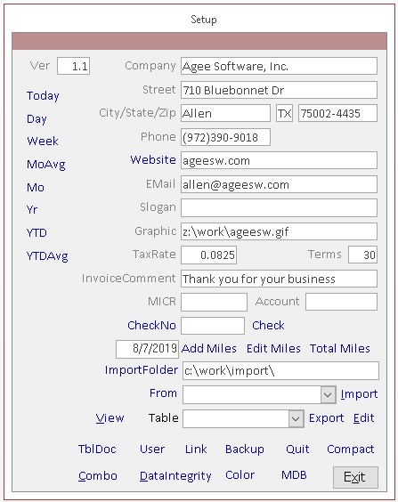 Access Small Business Software - Setup Form