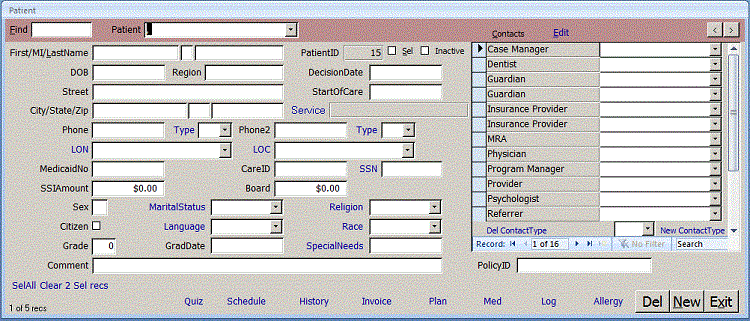 Medical Practice Database Patient Form